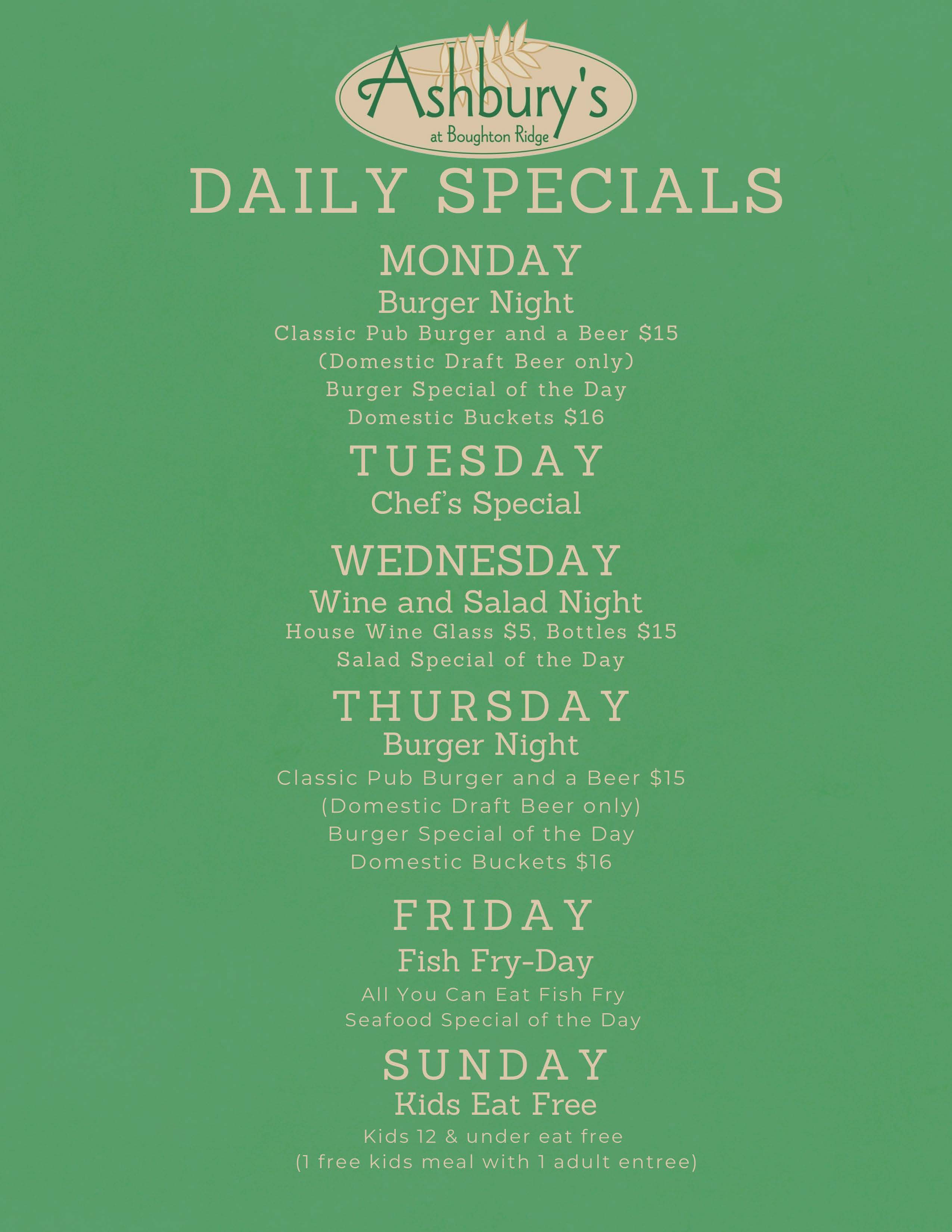 Ashbury's Menu - Boughton Ridge Golf Course
