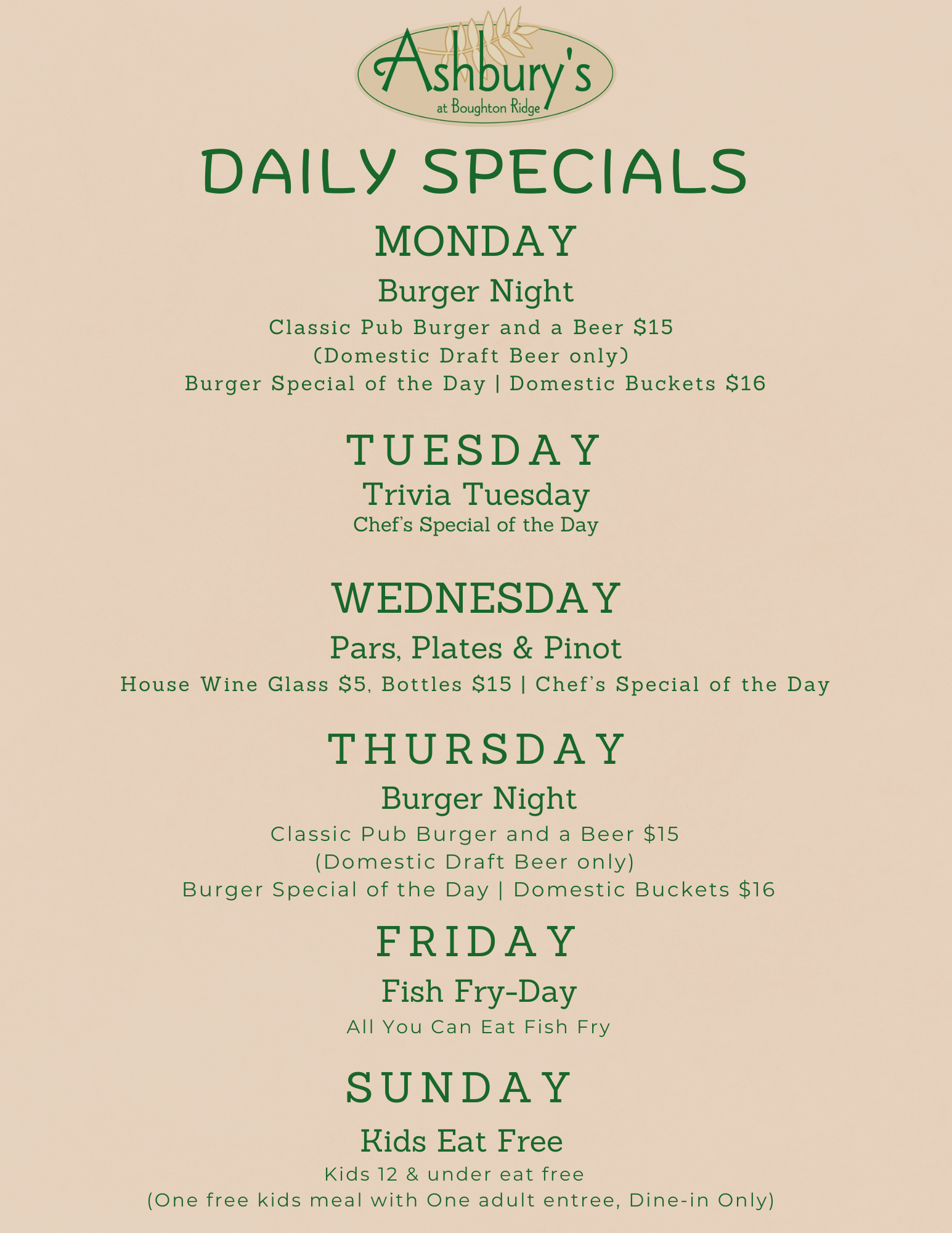 Ashbury's Menu - Boughton Ridge Golf Course